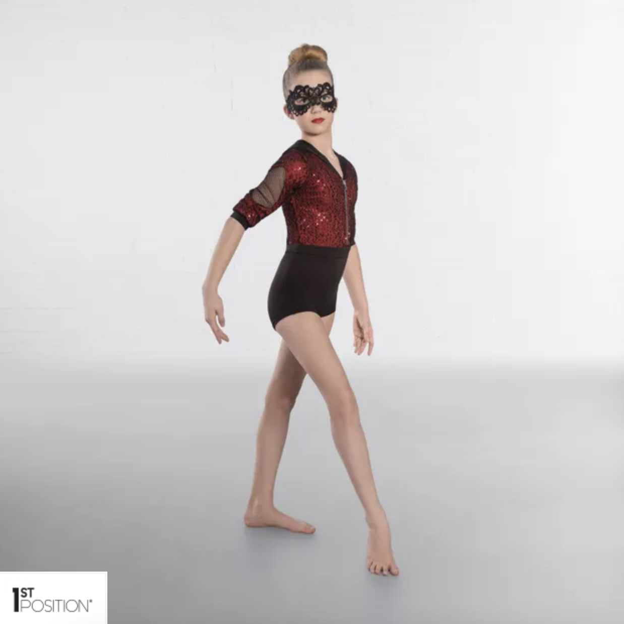 1ST POSITION - Mesh Sequin Hooded Unitard | Triple Threat Costume Hire