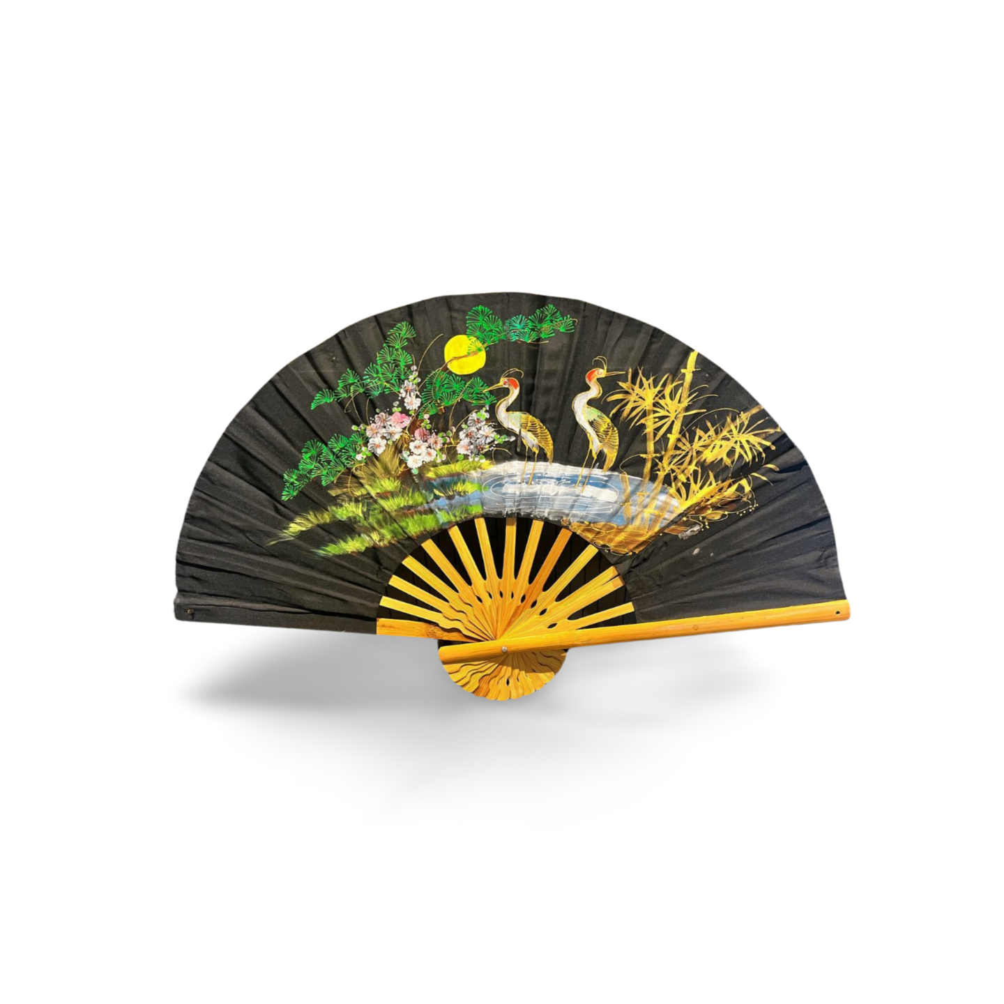 Oriental Wall Fan - Black with Herons | Theatre Props Hire | Small ...