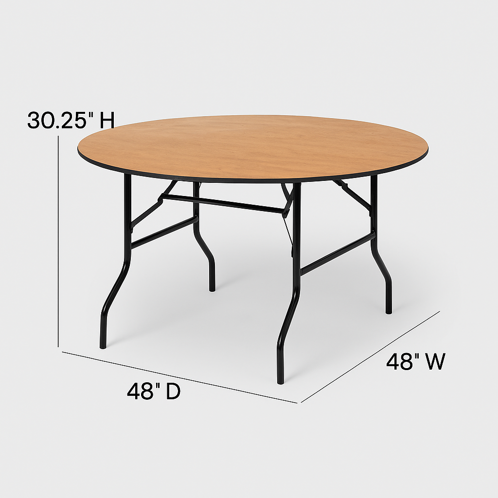 4 Ft Round Wood Folding Banquet Table for Rent | S.N. LaVie Event ...