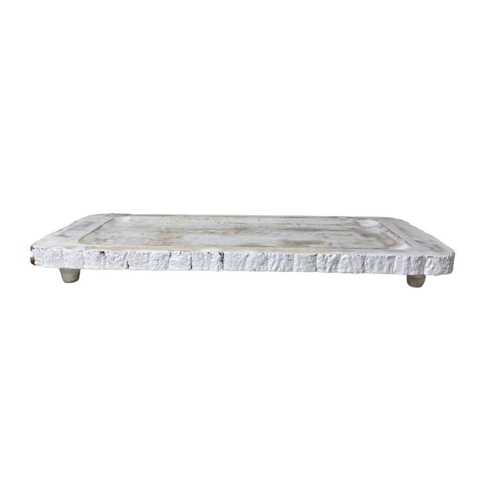 Rustic White Wooden Tray - Large | Tablescape Gemach