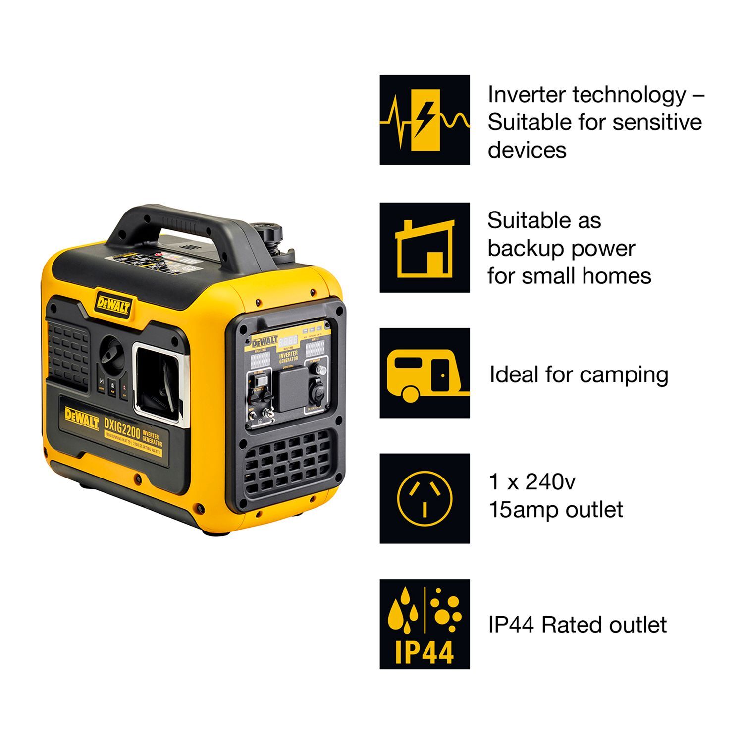 DeWALT 2200 Watt Petrol Inverter Generator DXIG2200 | Vice Hire