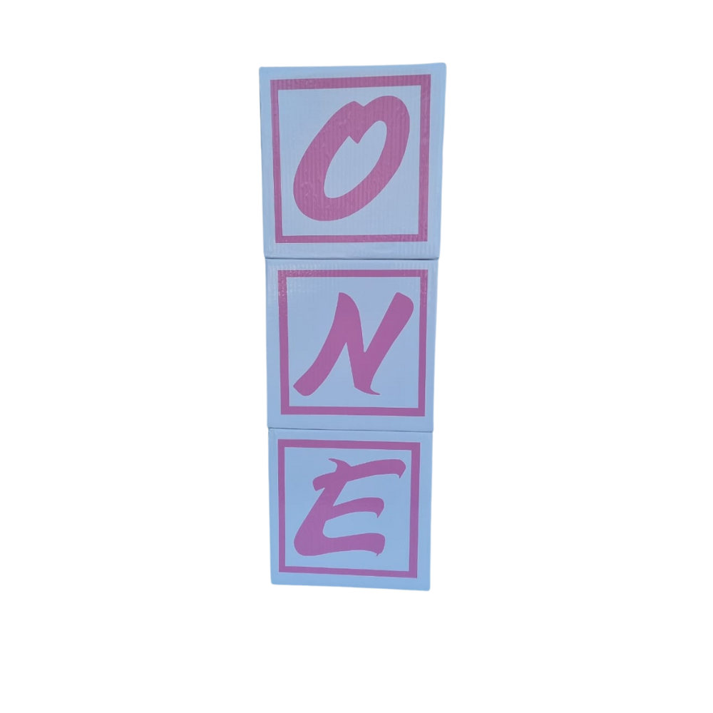 JCP36 ONE - 3 White Blocks with Pink Writing | Dazzling Props