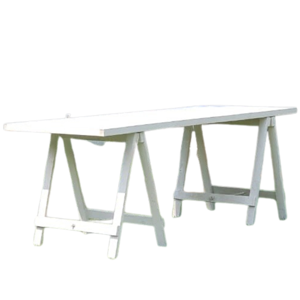 S882 Adult 8 Seater White Wood Trestle Table 2.1m Long | Dazzling Props