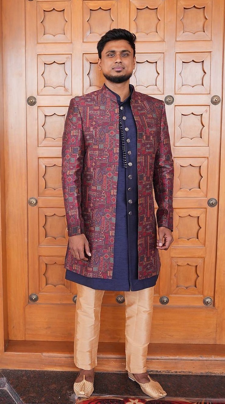 Red And Blue Tribal Printed Sherwani | Rent To Ramp (ADDEEK FASHIONS ...