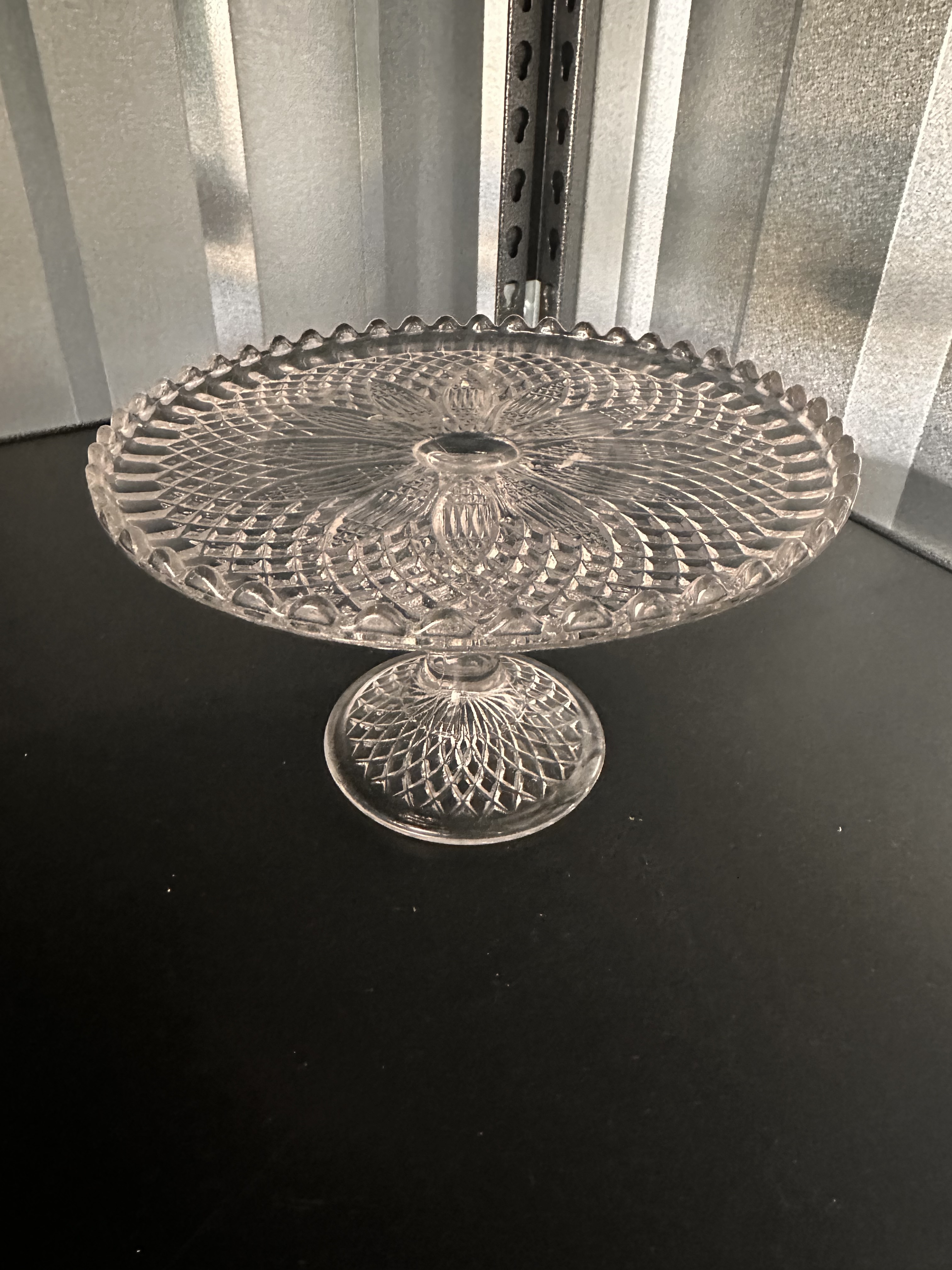 Cake stand-clear glass low raised edge | Something Borrowed
