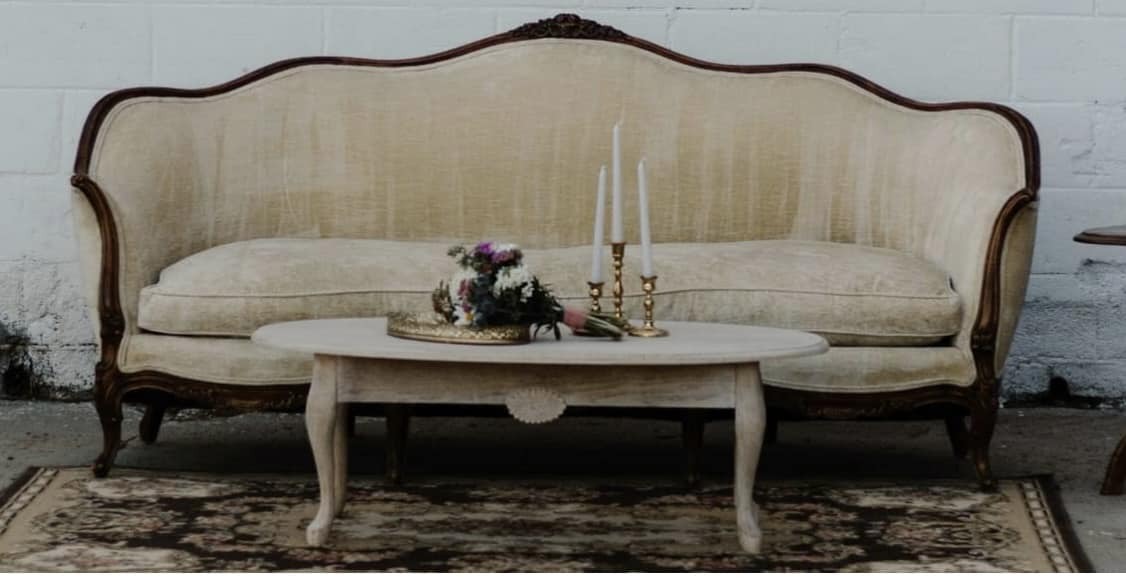 Sofa-Cream Wavy Back sofa | Something Borrowed Wedding and Event Rentals WV