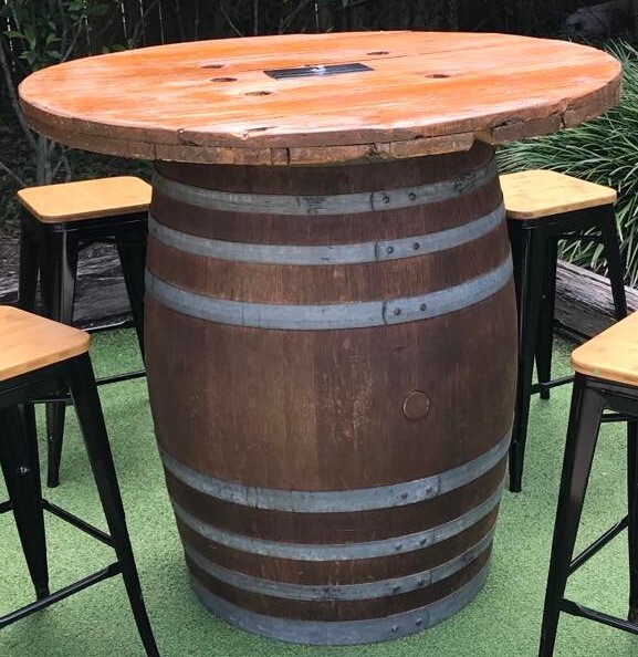 Barrels with cable reel tops | Gold Coast Event Hire Company