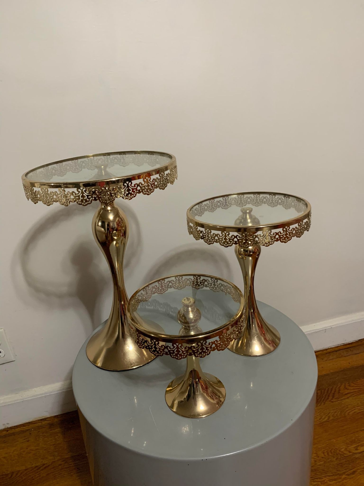 Set of 3 Gold High Rise Cake Stand | Tuckers Party Rental West Hartford ...