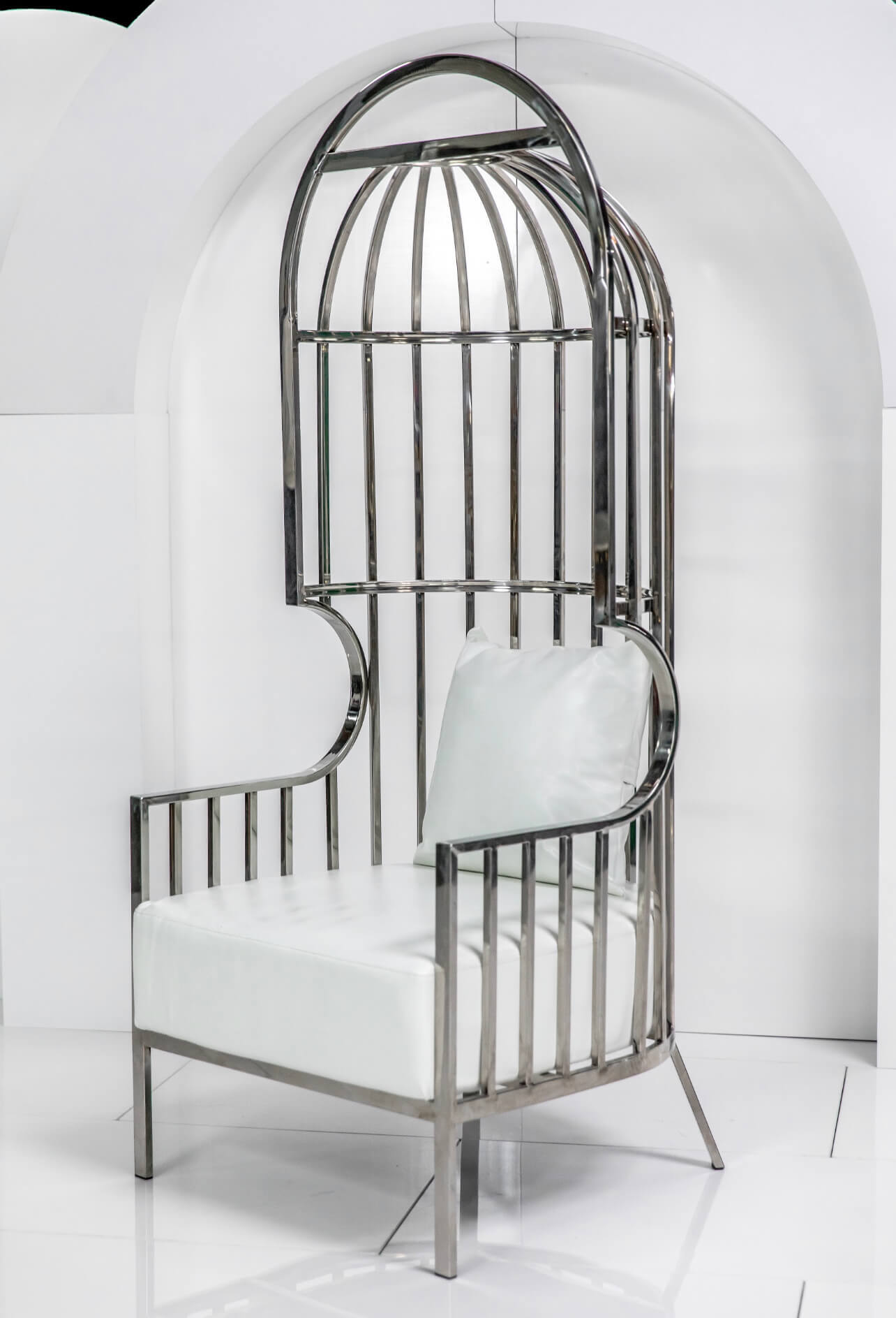 Silver Cage Accent Chair | Tuckers Party Rental West Hartford Connecticut