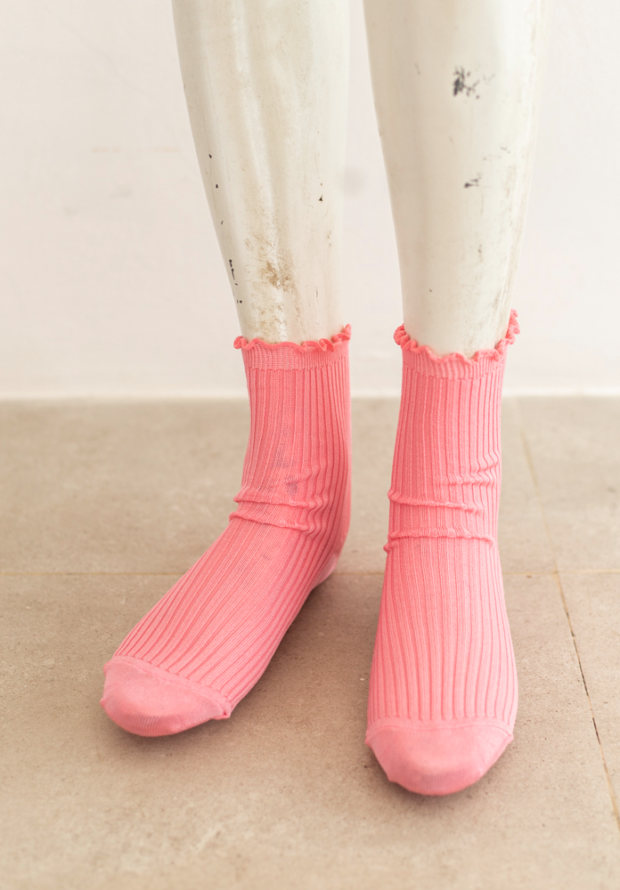 Pink Ribbed Socks with Frills | Bali Arts District