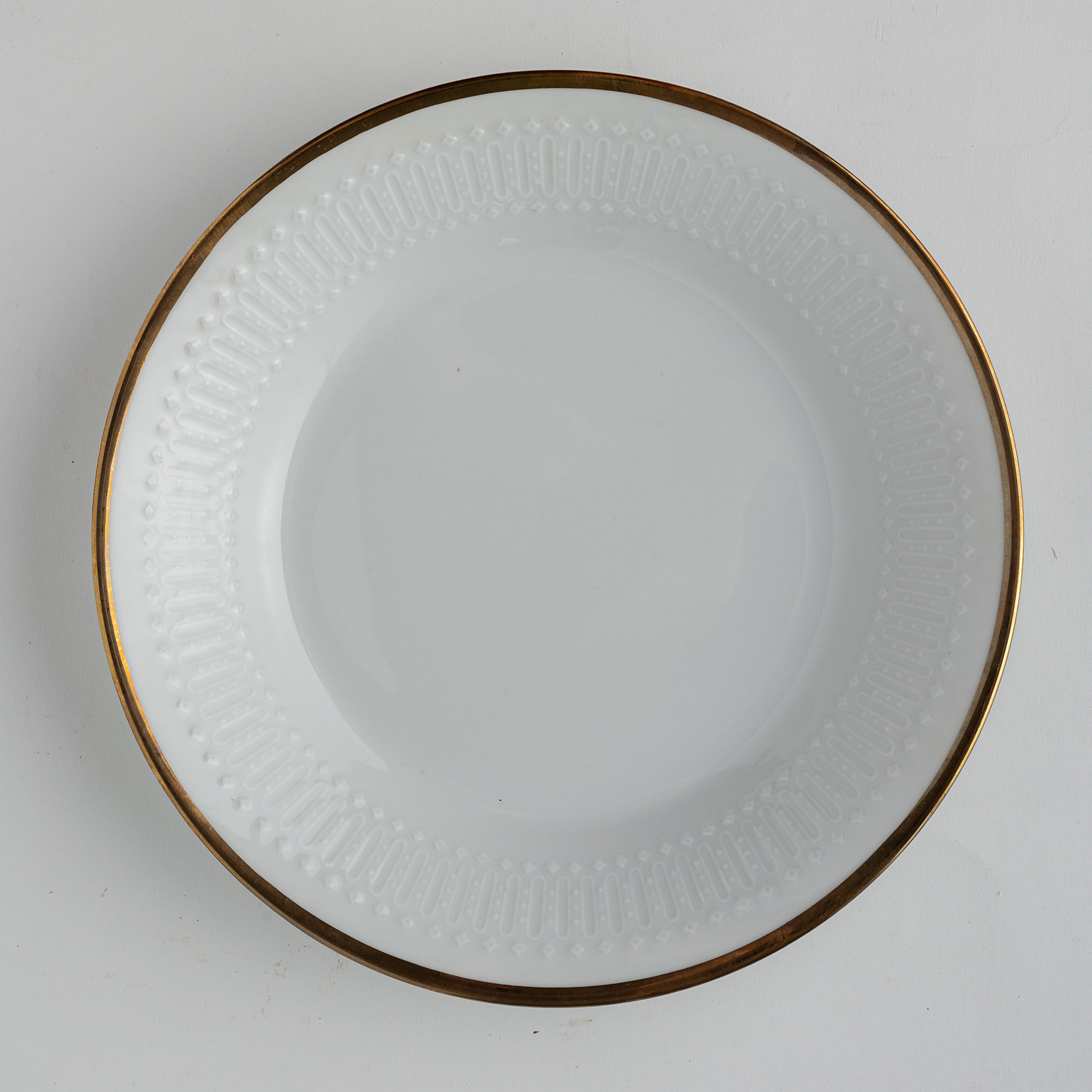 White Salad Plate Textured Rim and Gold Trim | Prop Haulin