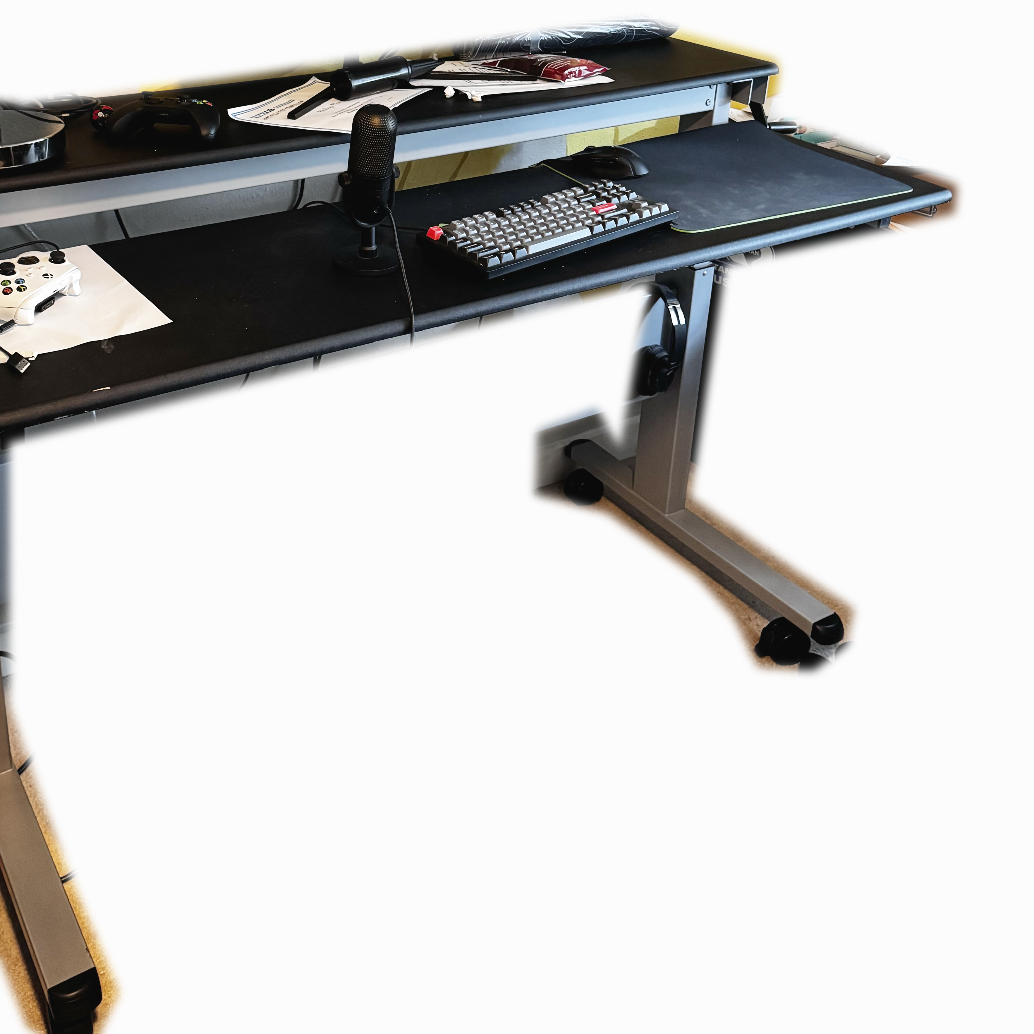 Two Tiered Black Top, Gray Steel Legs, Hand Crank, Stand Up Desk | Prop ...