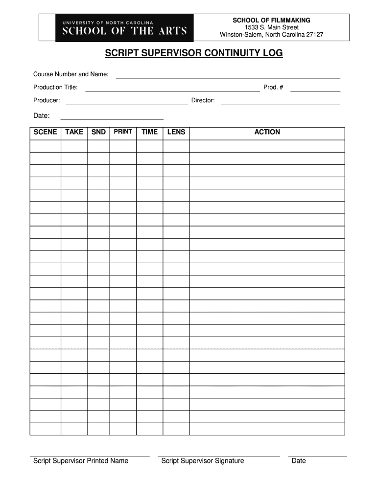 Script Supervisor Sheets | Calvin Equipment Room