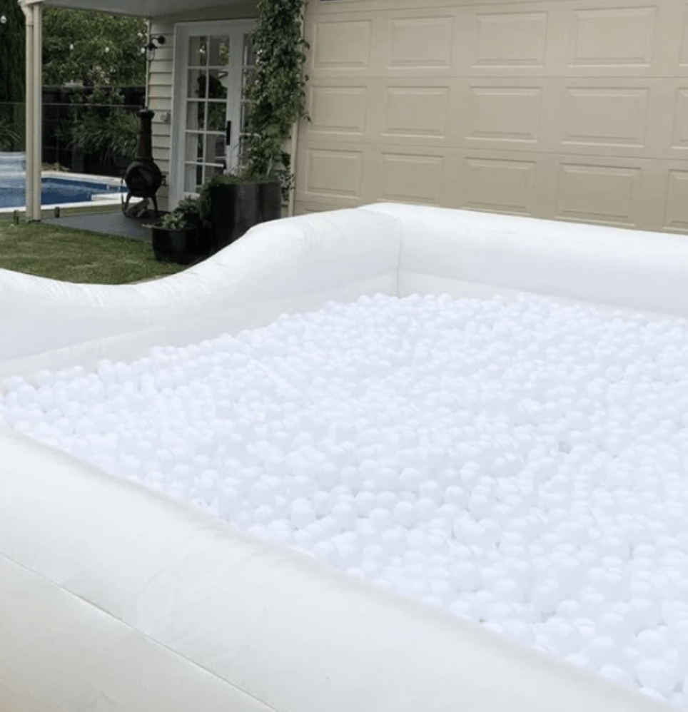 Ball Pit 4.5m Long Inflatable White | Children Party Hire Melbourne. Jumping Castles & Ball Pits.