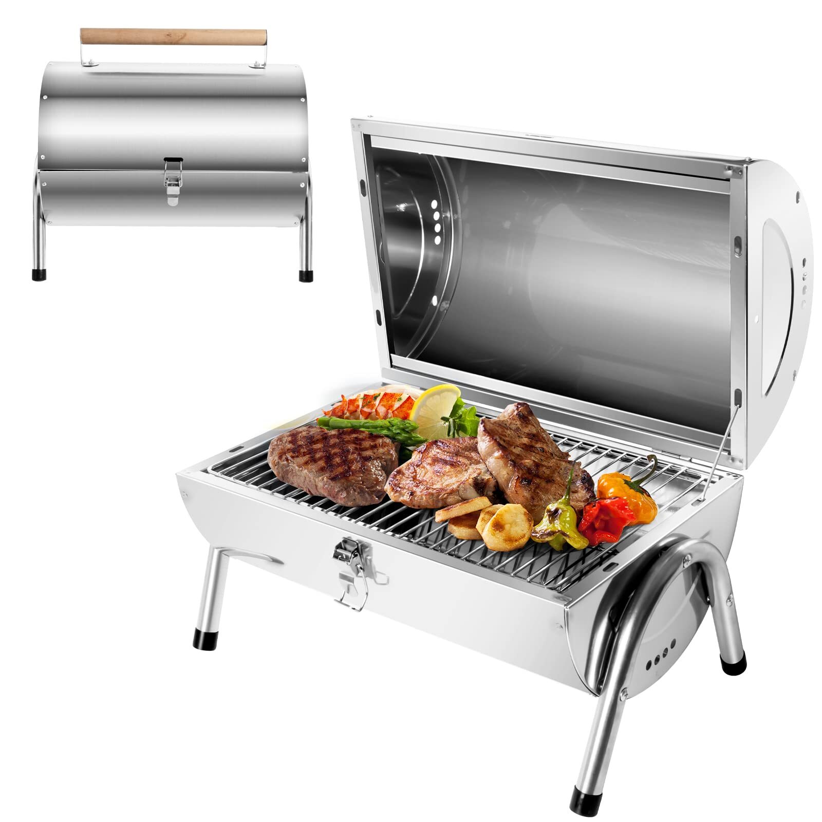 SunJas Barbecue Portable 2 en 1 Barbecue à Charbon Inox BBQ Grill Mini Barbecue de Table ...