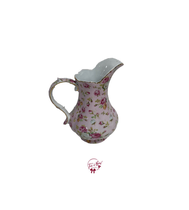 Vintage Pitcher with Pink Flowers Print | Tie a Bow Rentals