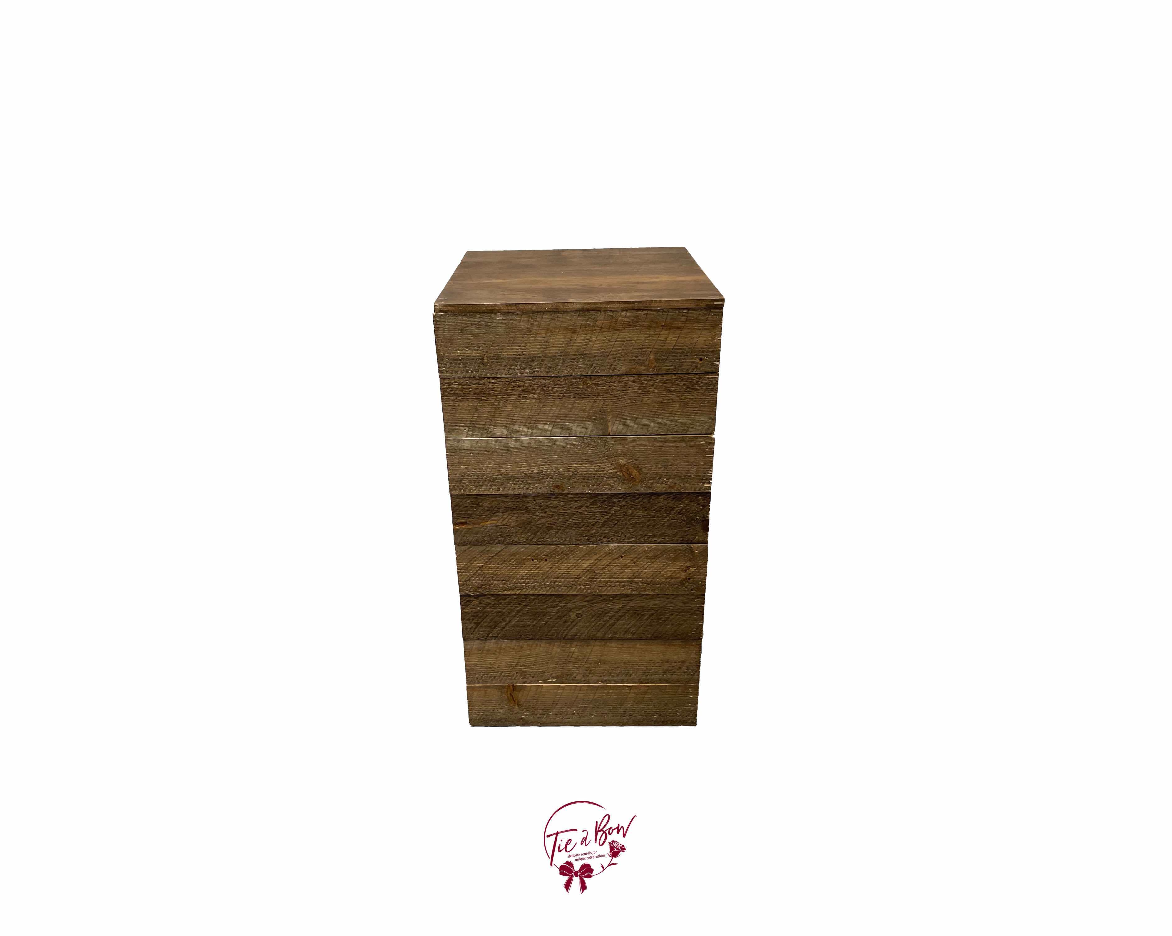 Rustic Wood Pedestal Medium 15x15x30 | Tie a Bow Rentals