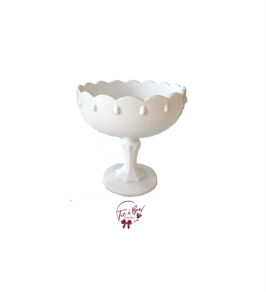 White Vintage Footed Bowl With Large Teardrop Design | Tie a Bow Rentals