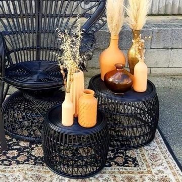 Black Round Cane Tables | Little Miss Vintage