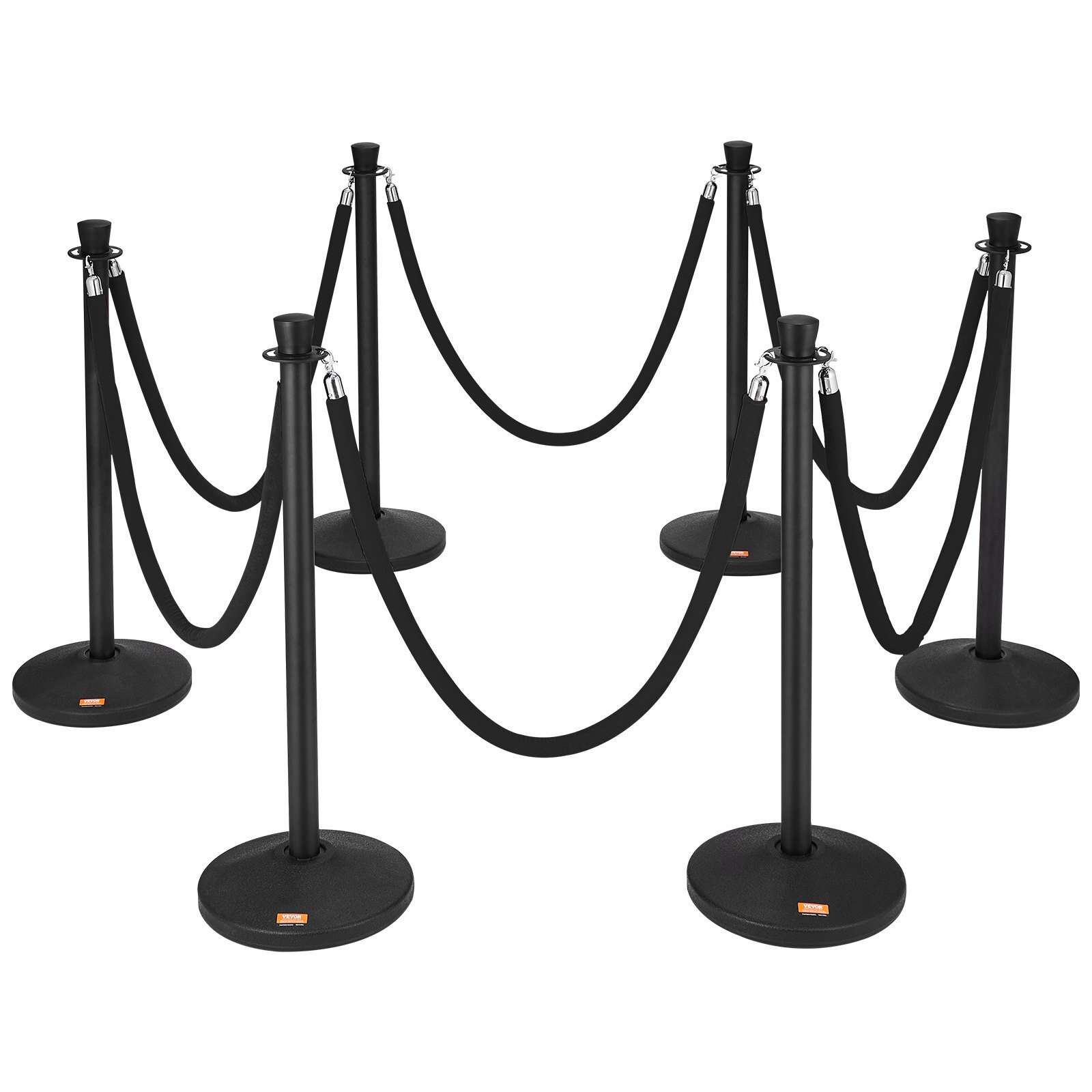 Six Piece Black Post Velvet Black Rope Stanchions Queue | Express ...