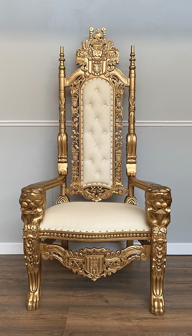 White & Gold Royal Throne Chair Rental Detroit | Luxury Event Seating ...