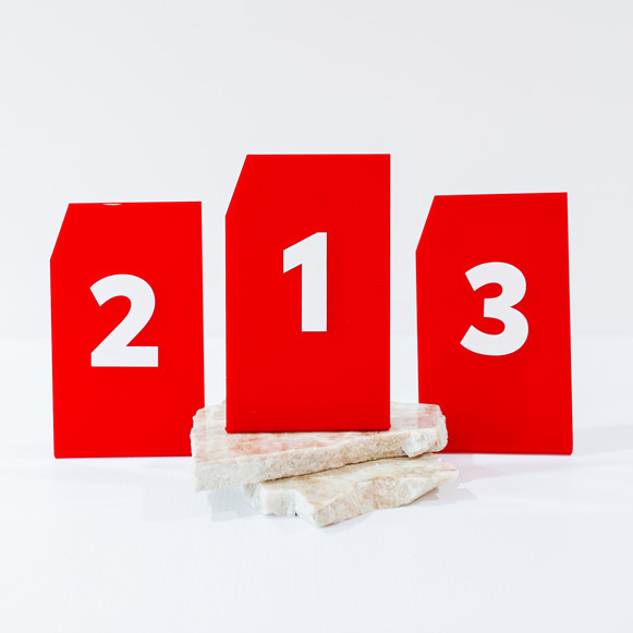 Table Number - Red Acrylic - Freestanding - White Layered Numeral ...