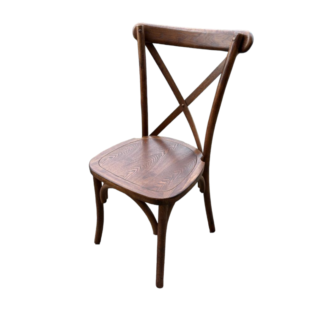 Dark Oak Cross Back Chair with a solid Seat | AbraHire