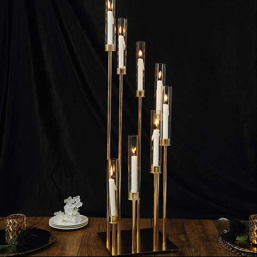 Gold 8 Arm Candelabra 42' Tall | Living Room Events, LLC