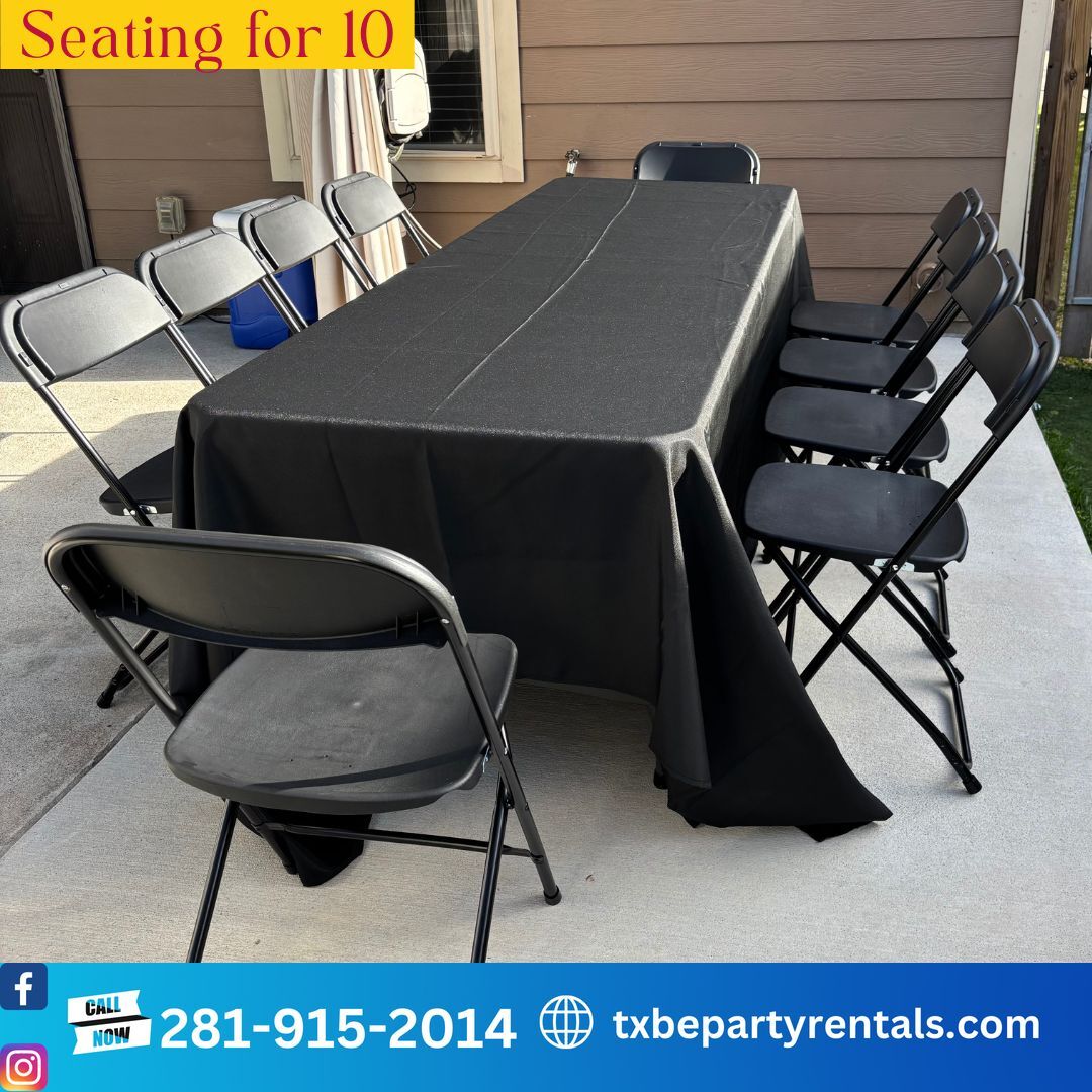 Black Folding Chair Table Set 10 Guests | TX Backyard Entertainment ...