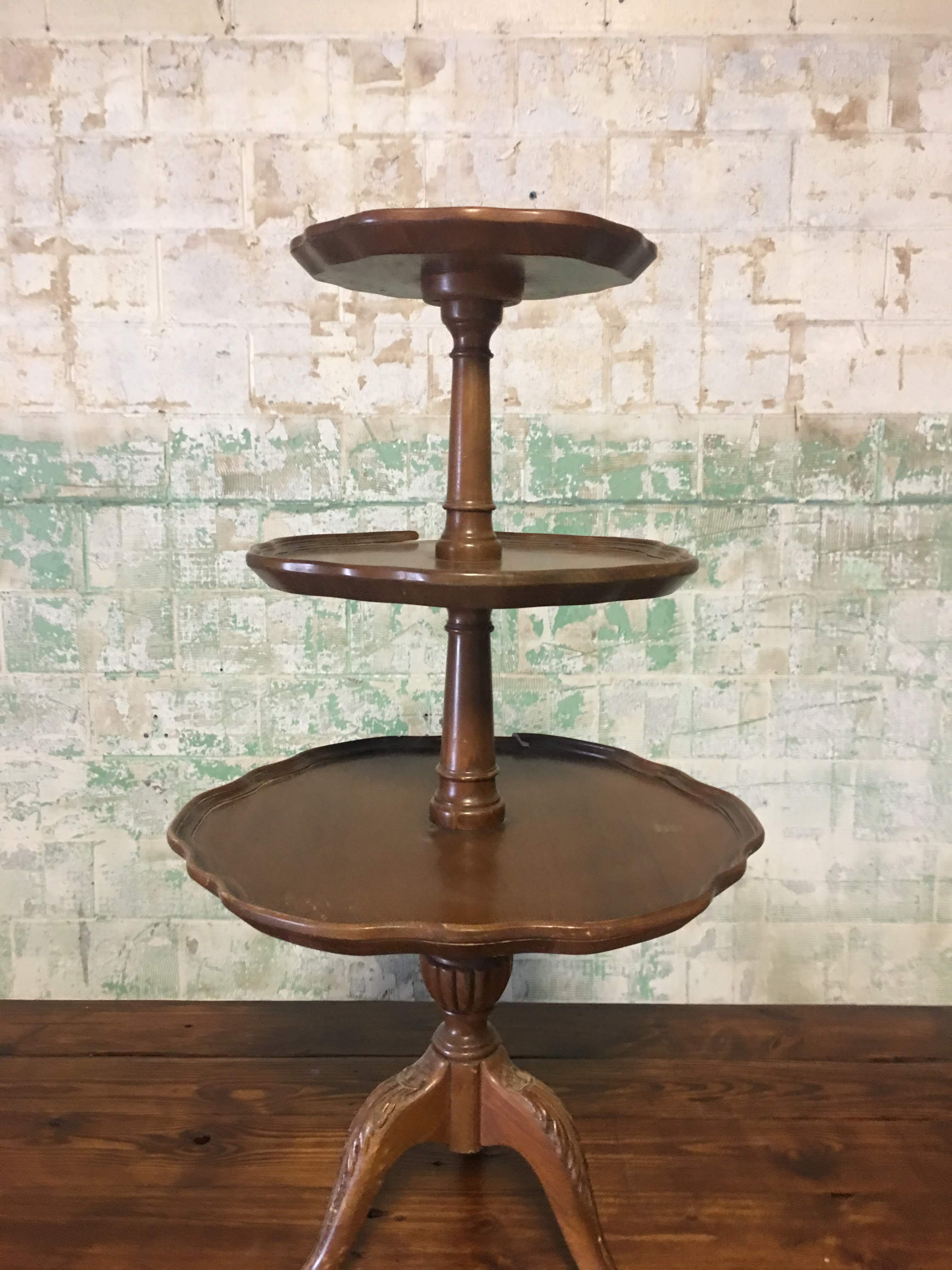 3 Tier Stained Wood Table | NC Event Rentals | A Bushel and A Peck ...