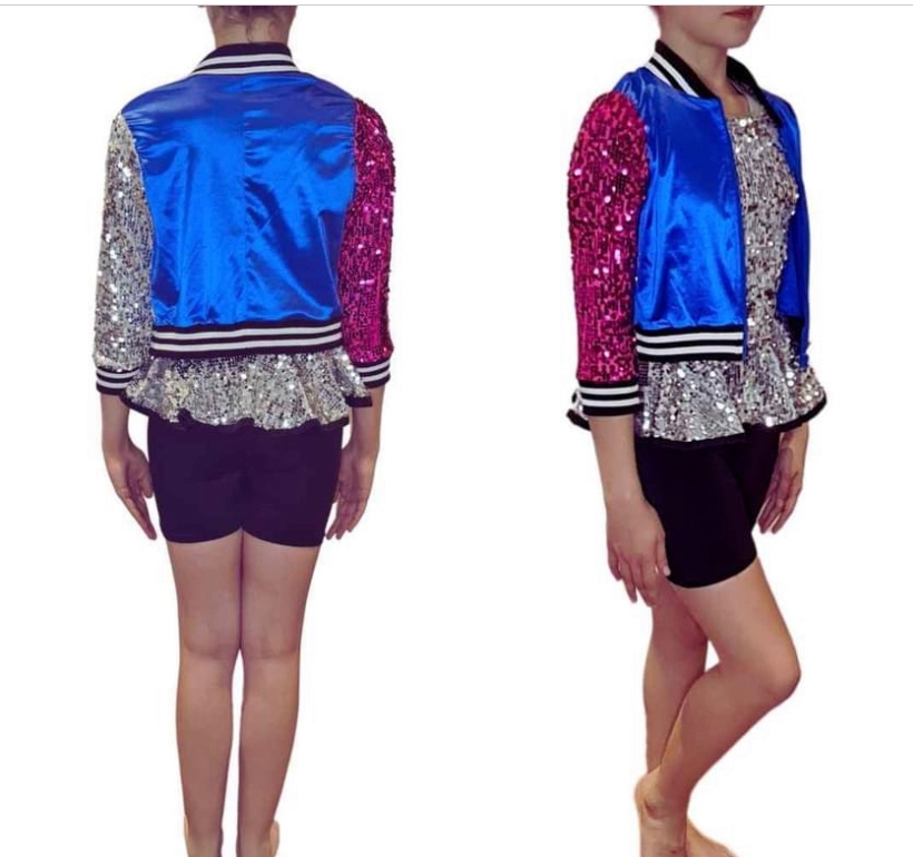 DC54 Silver unitard and sequin jacket | Debbie's Costume Hire