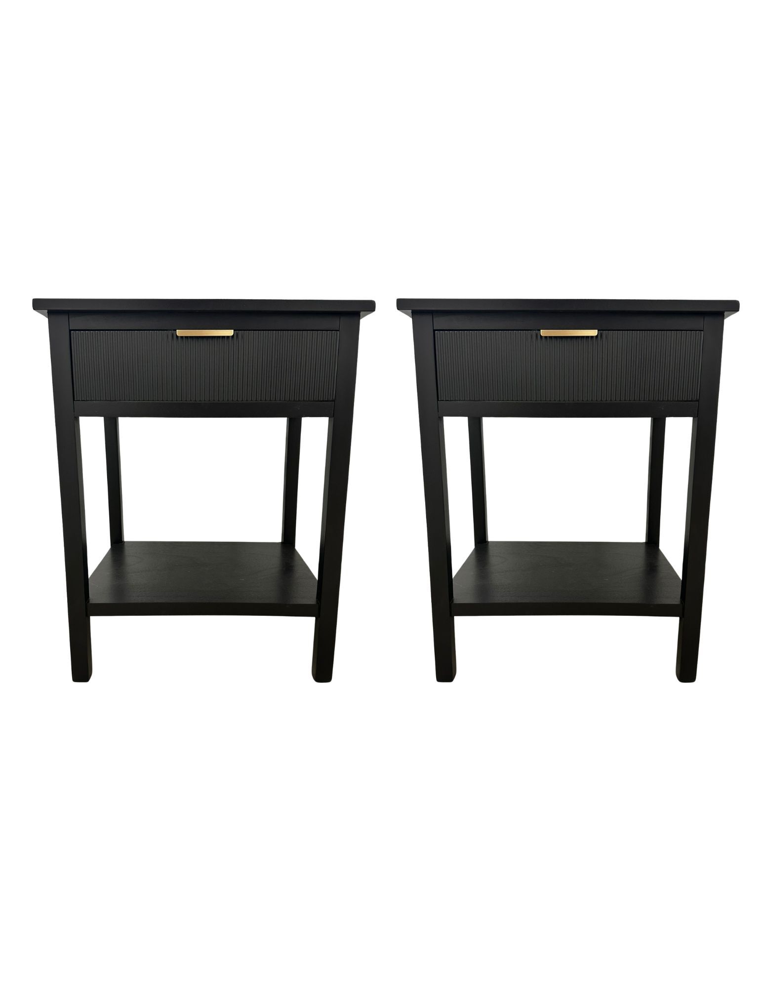 Set of 2 Black Nightstands with Fluted Drawer | Design Eye Rentals - Austin