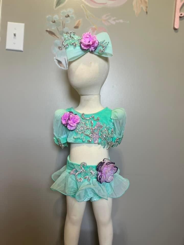 49. A- Ruby Belle mint glitz swim | Mallie´s Closet Pageant Rentals