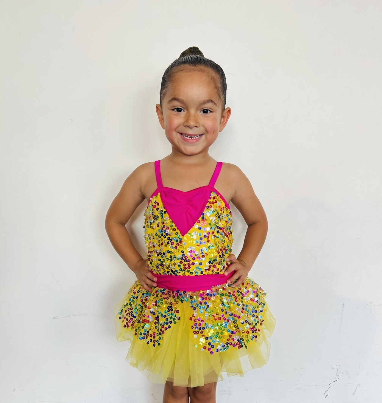 BL010 - YELLOW/PINK SEQUIN TUTU | B'Loved Dance Costume Hire