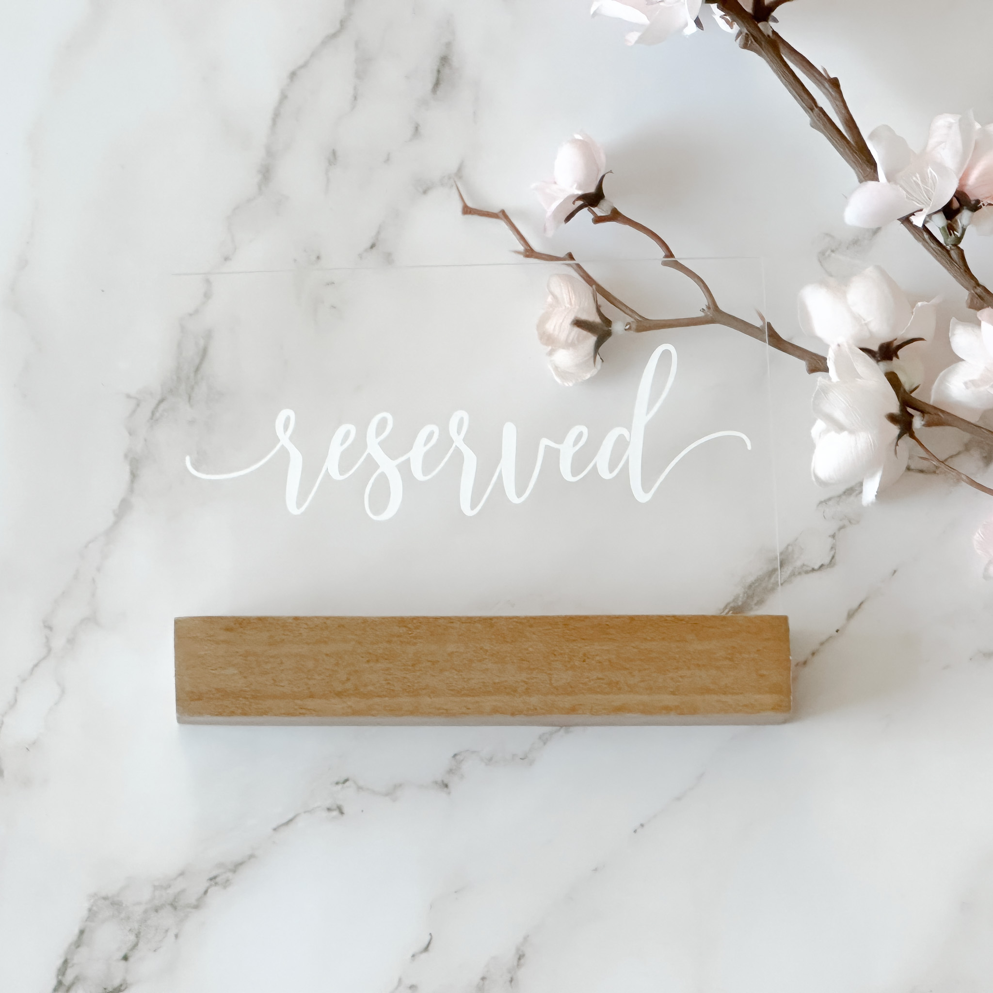 Reserved Acrylic Sign (Aspen) - Clear/White | BOXWOOD EVENTS LTD.