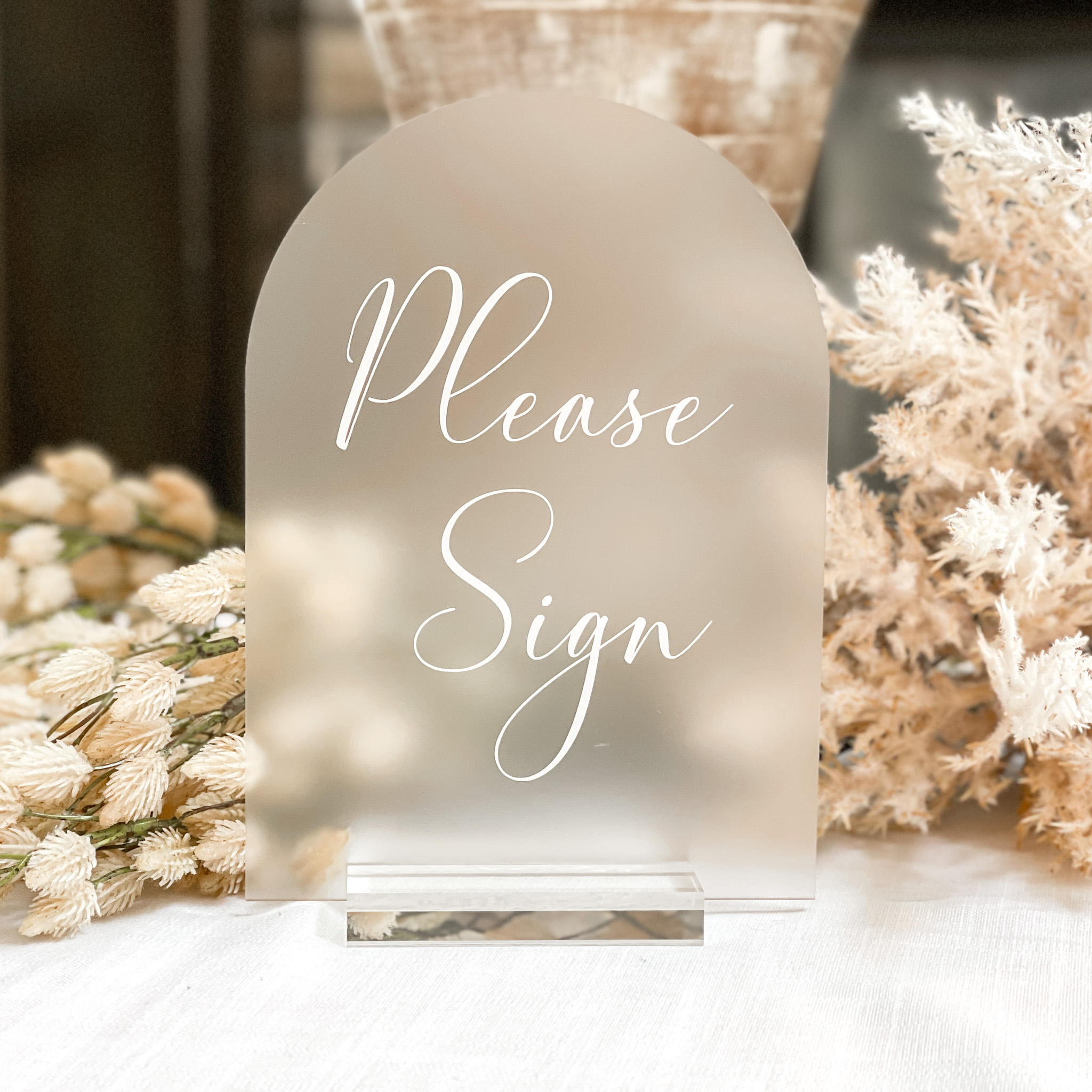 Please Sign Acrylic Sign (Havana) - Frosted/White | BOXWOOD EVENTS LTD.