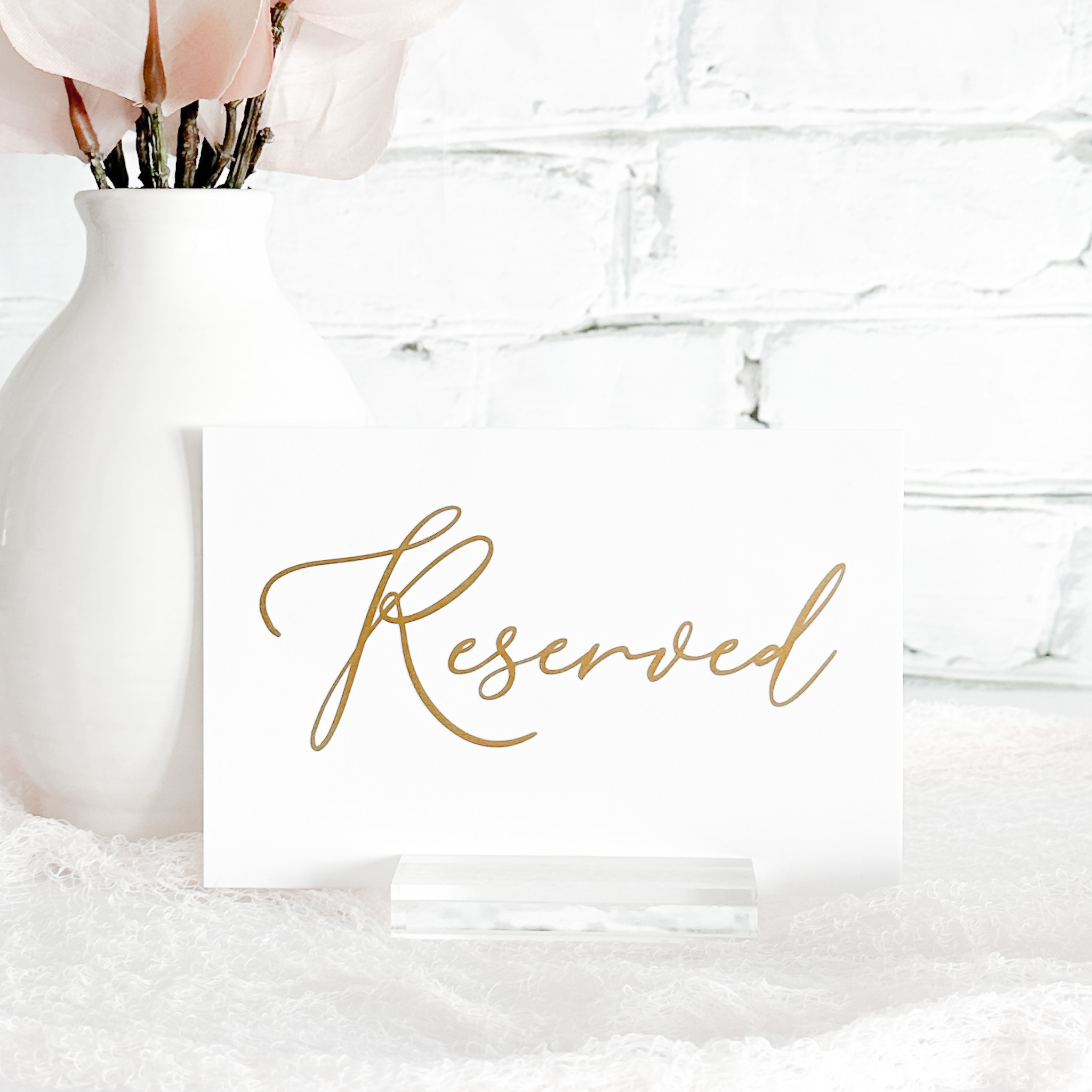 Reserved Acrylic Sign (Victoria) - White/Gold | BOXWOOD EVENTS LTD.