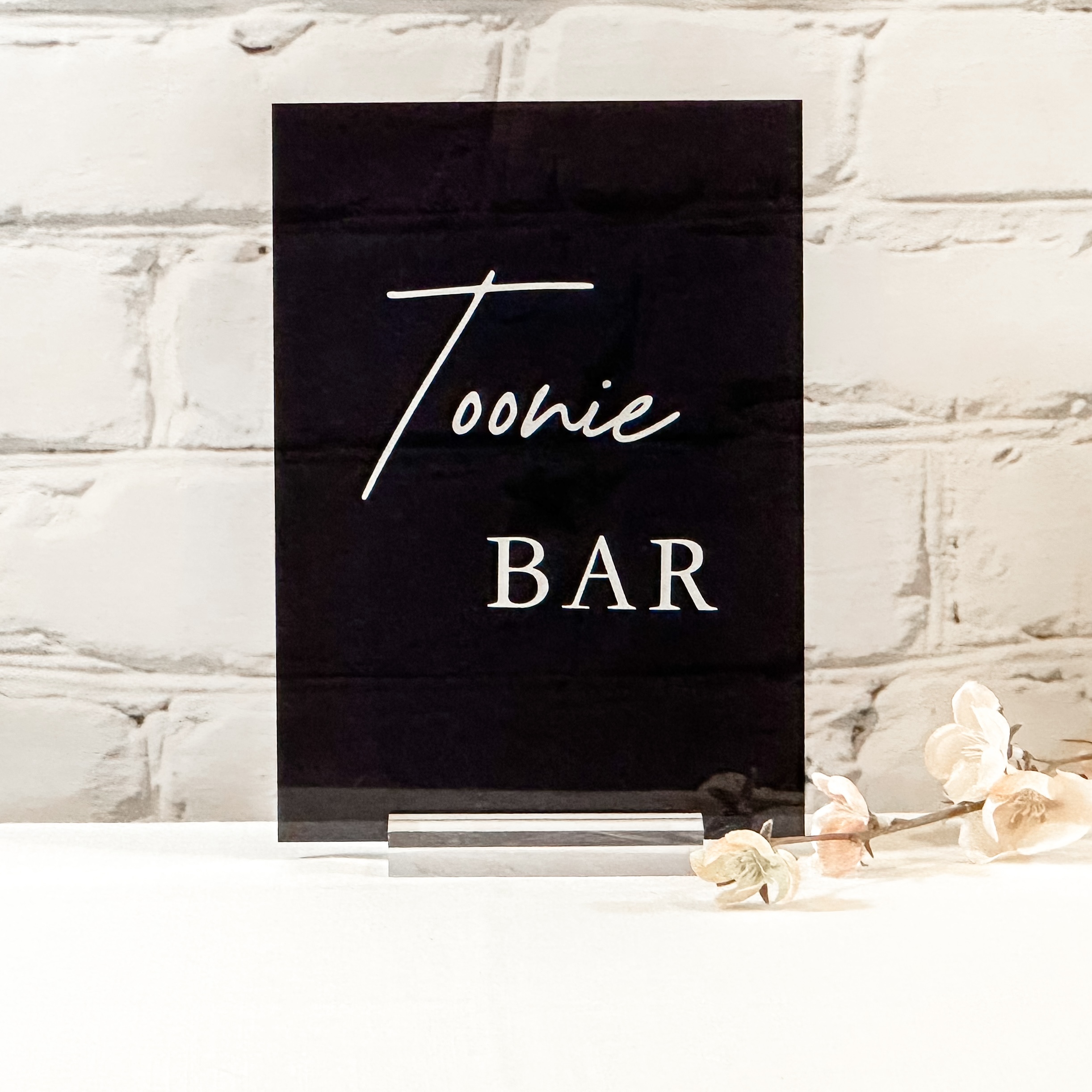Toonie Bar Acrylic Sign (Rome) - Black/White | BOXWOOD EVENTS LTD.