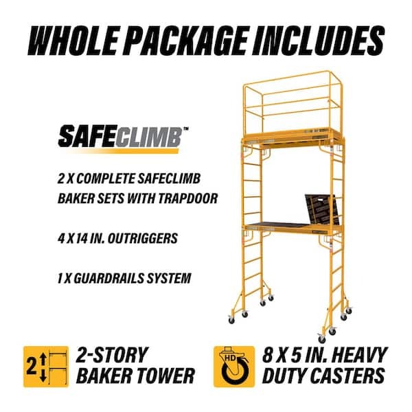 2-Story Mobile Baker Scaffolding Tower with Outriggers, Guard Rail, and ...