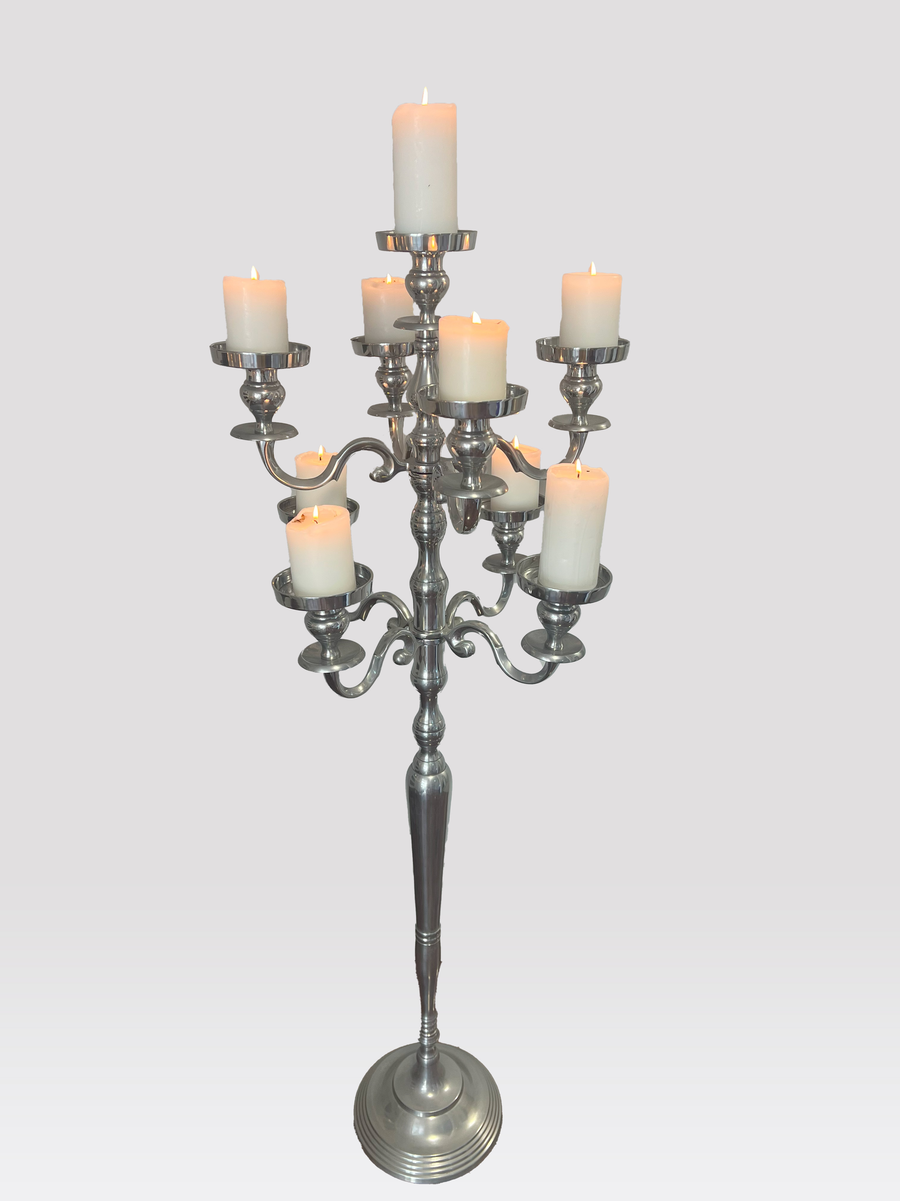 Stainless steel metal 9 arms candelabra 150 cm | Getzhire - Party Hire ...