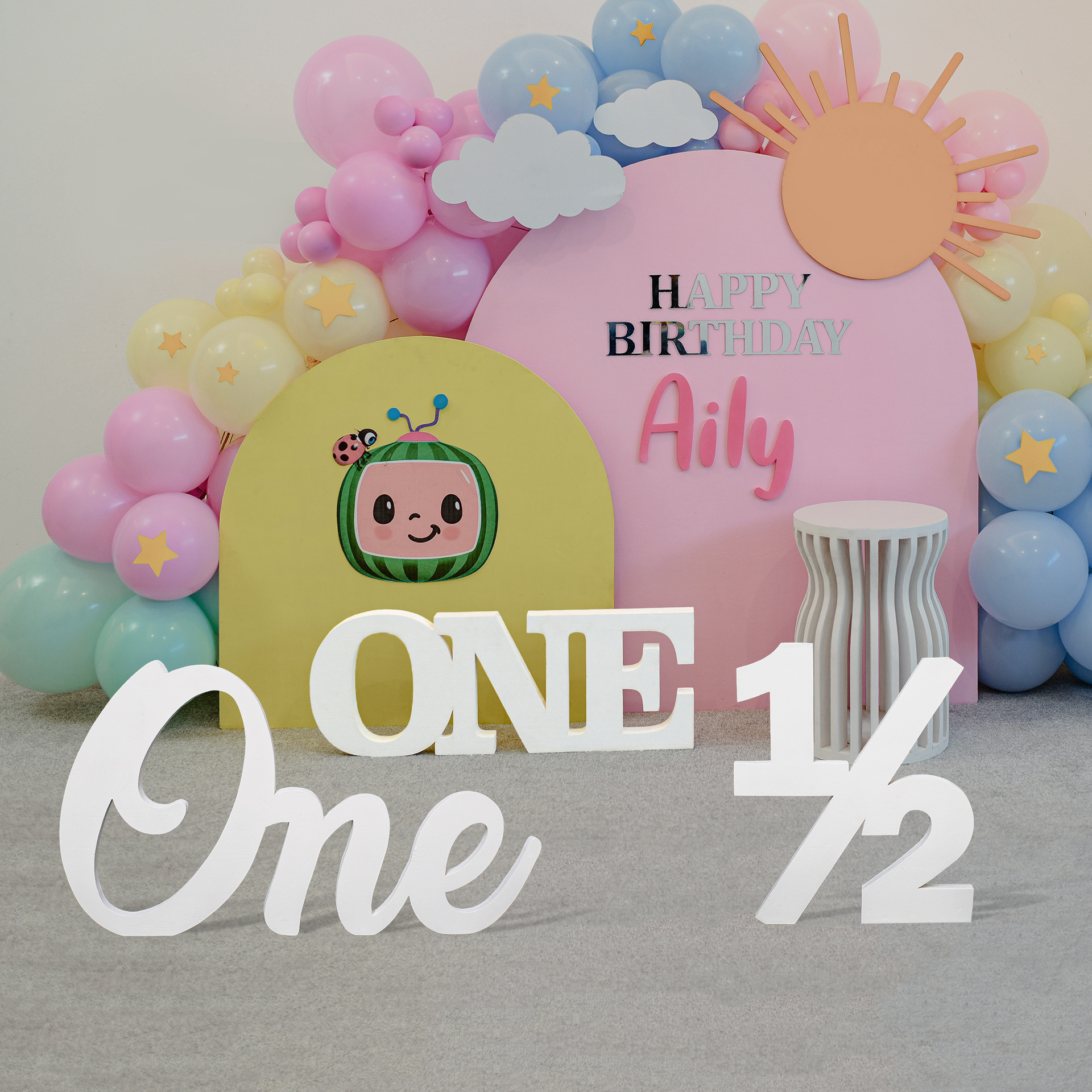 Wooden ONE, Half, One Bold Letter Sign Birthday Prop Number | Fari Arts